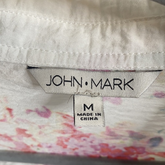 John Mark | Tops | John Mark Womens White Blue Pattern Floral Print Collared Shirt Size Medium ...